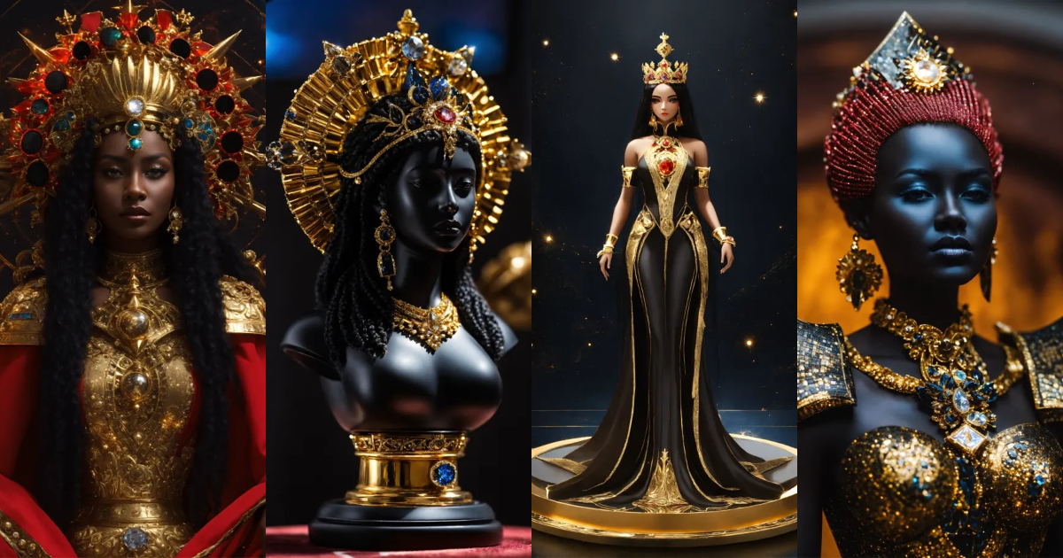 Lexica - Minimalism. Black Solar Queen with long oversized red flowing ...