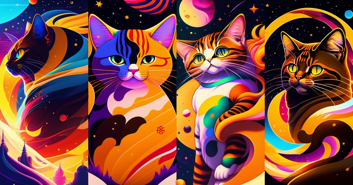 Lexica - Poster art by Tomokazu Matsuyama, featured on pixiv, space art, 2 brown cats, 2d game ...