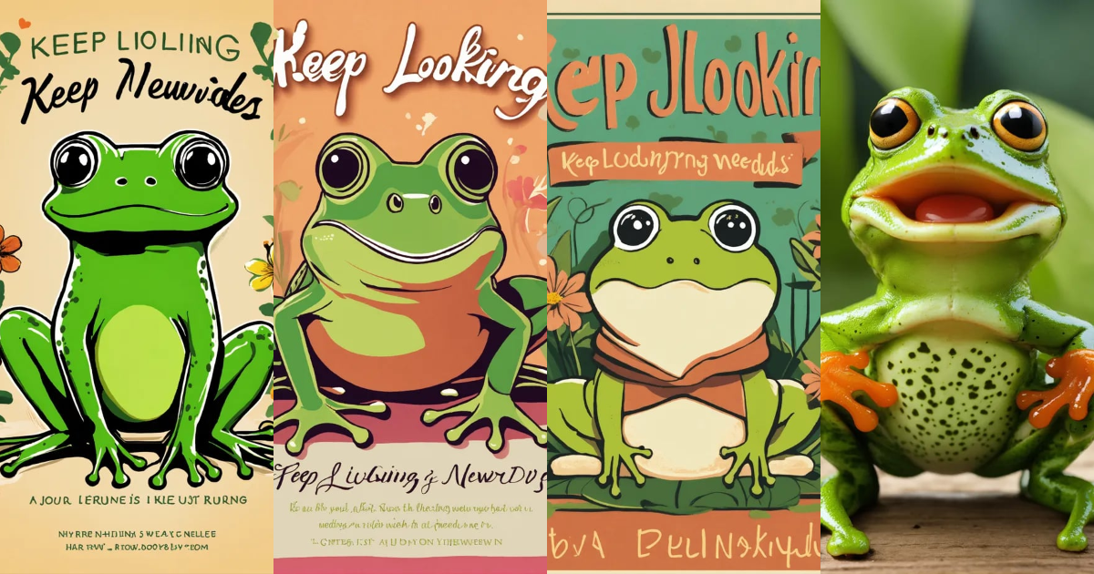Lexica - A frog with text over the top that says "Keep looking ...
