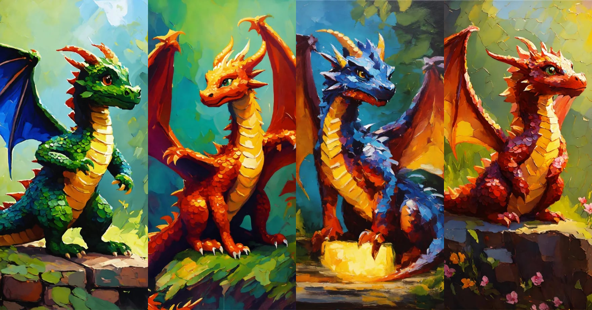 Lexica - Cute dragon oil painting pallet knife