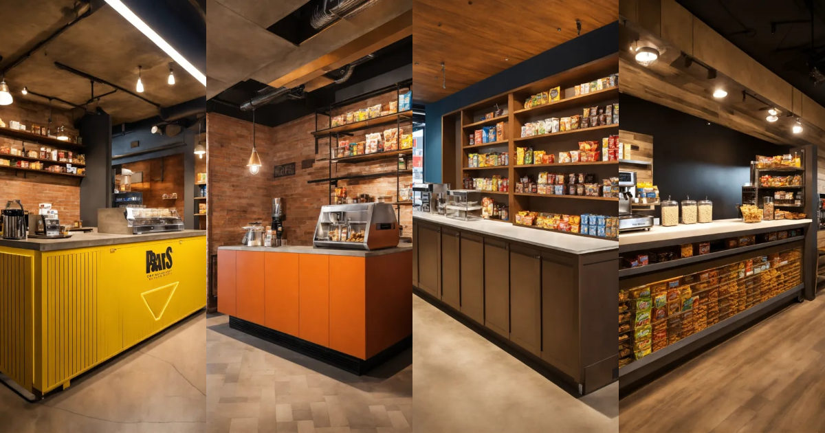 Lexica - A self serve breakroom snack bar with snacks on an easy to reach shelf for employees to ...