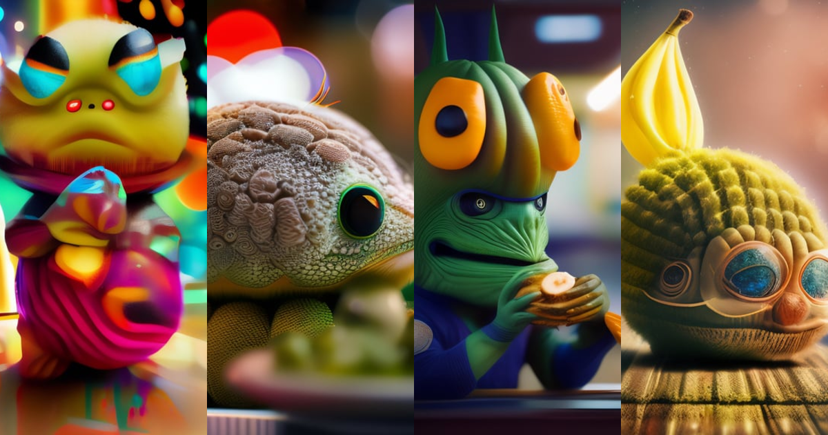 Lexica - Funny Alien, enjoys eating fresh banana! intricate details* 3D ...