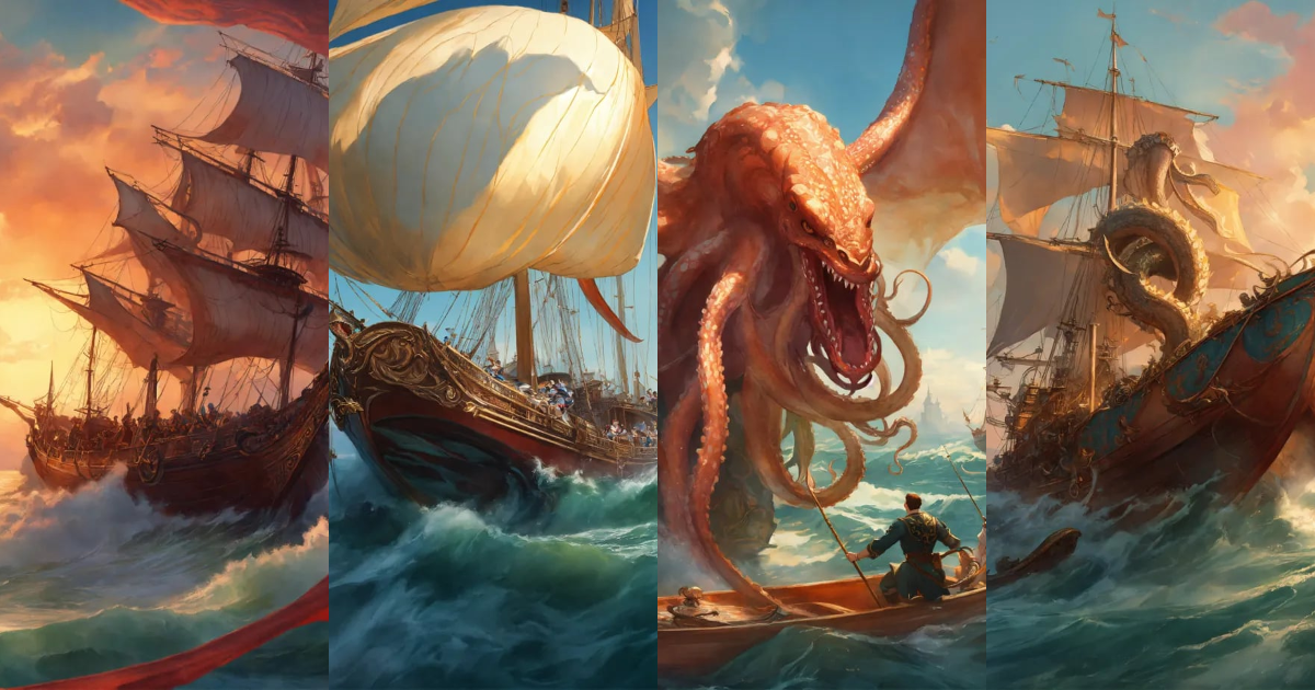 Lexica - A kraken fighting a Venetian galeass, background sea plains, elegant, highly detailed ...