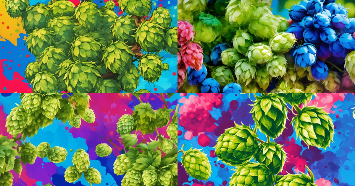 Lexica - Composition of bunches of hops in an explosion of color spots ...