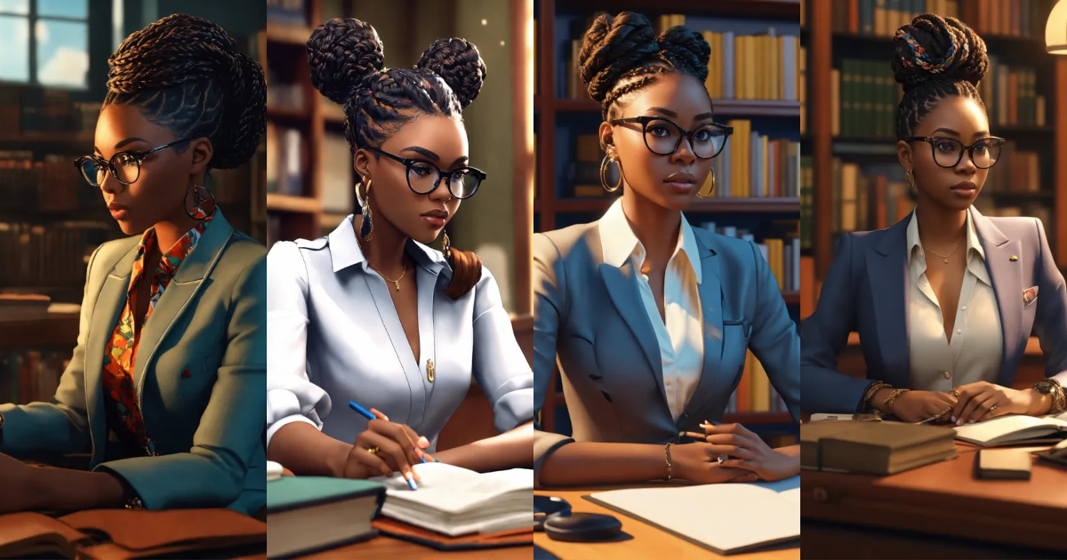 Lexica - HD 3d render of an alluring stunning and studious Black woman ...