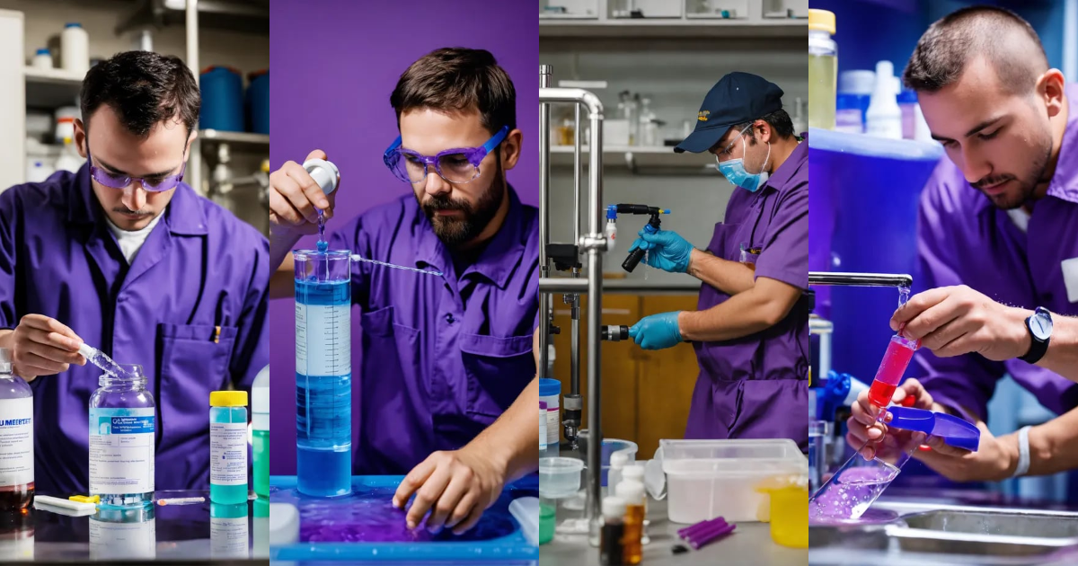 Lexica - Purple color plumber person testing the water using a water ...