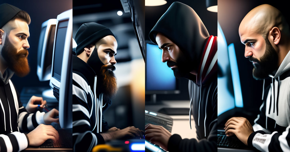 Lexica - A bald bearded tech support guy wearing a black adidas hoody ...