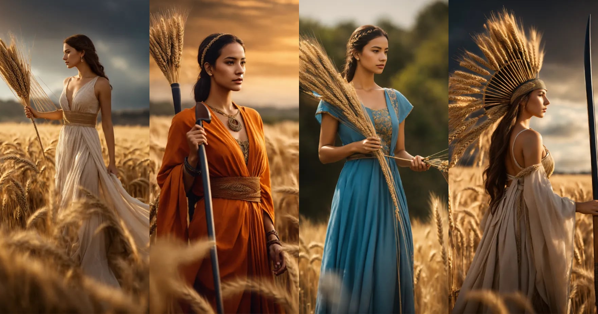Lexica - Goddess of the harvest, holding sheaf of wheat and scythe ...