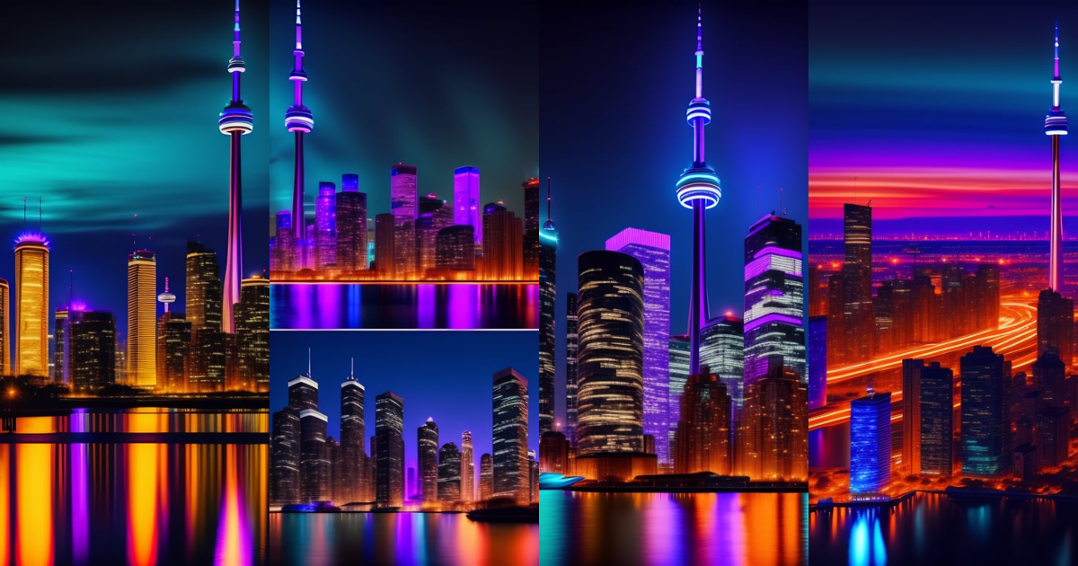 Lexica - Toronto city skyline at night, neon, bright, futuristic ...