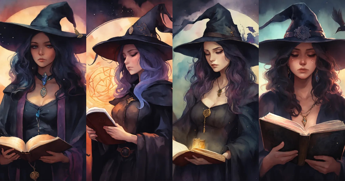 Lexica - Fantasy witch in a black hat and cape, with a saddened ...