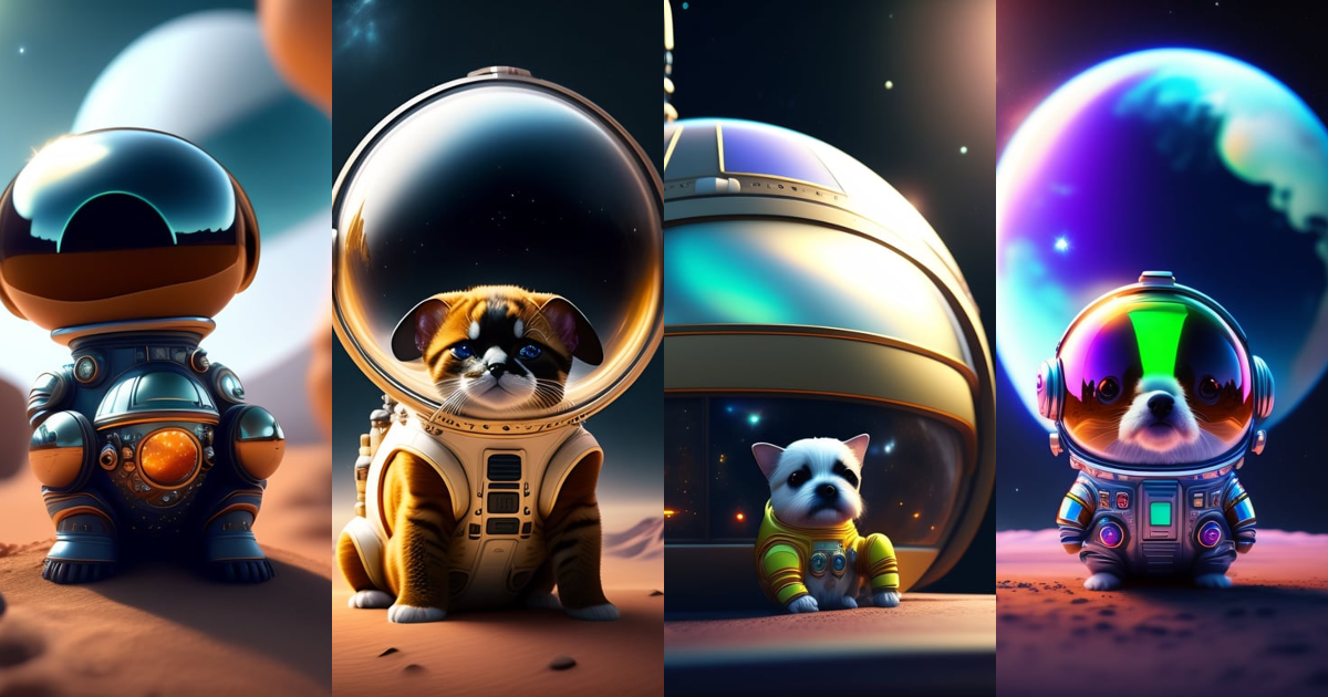 Lexica - Cute pet alien wearing a spacesuit sitting in front of a ...