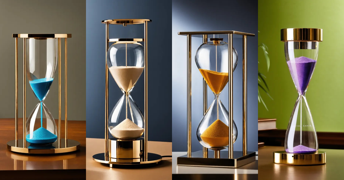 Lexica - Sleek sand timer, a streamlined metallic frame and crystal clear glass