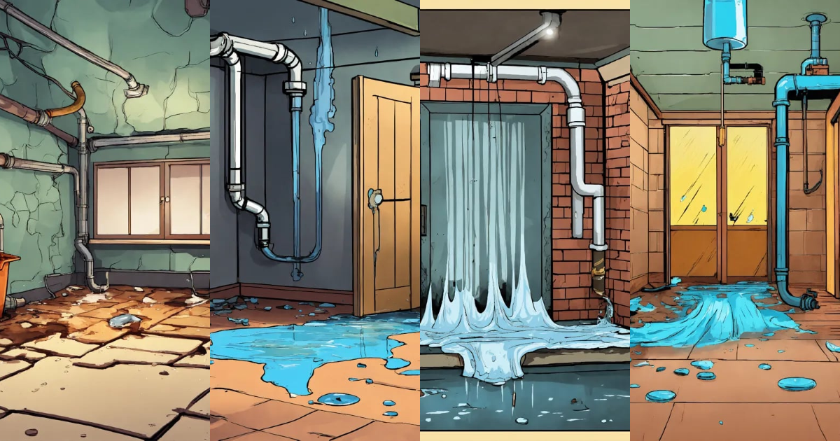 Lexica - A broken pipe at a ceiling insinde of a basement is leaking ...