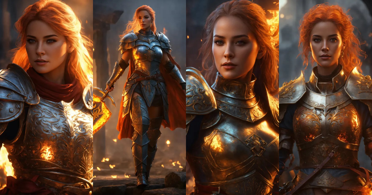 Lexica - Stunning female, order of flame Dralkan knight by Jeff Easley CryEngine render, 8k.