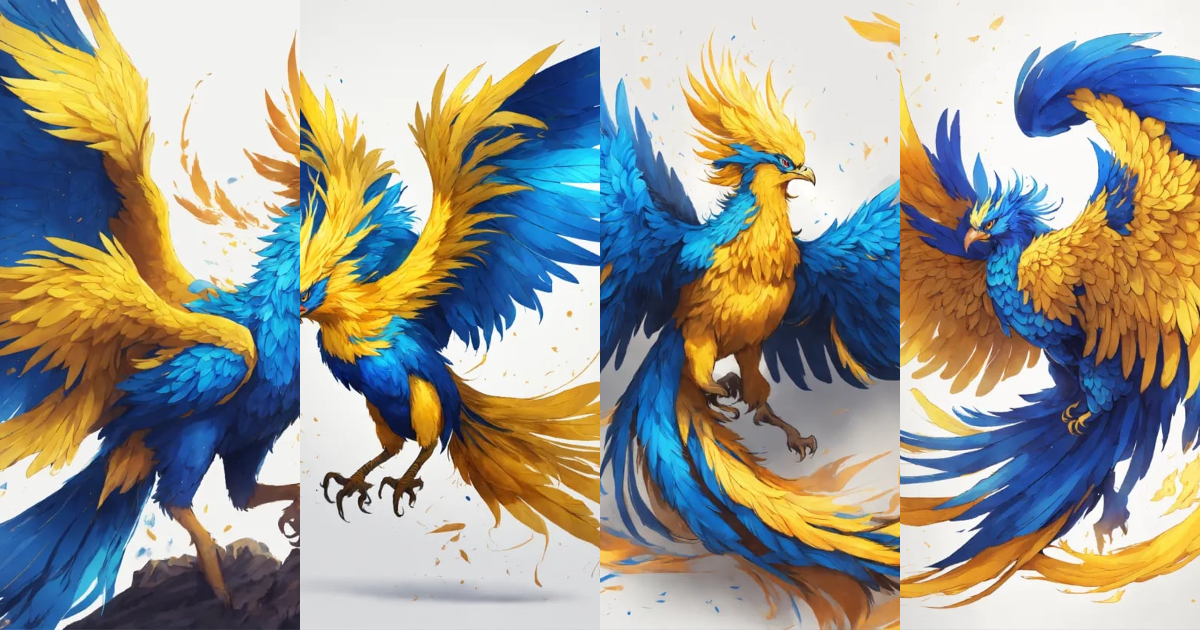 Lexica - A blue and yellow pheonix, for t-shirt art, 8k, anime, white ...