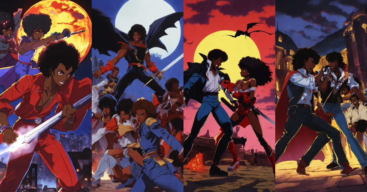 Lexica - 80s anime black characters fighting vampires