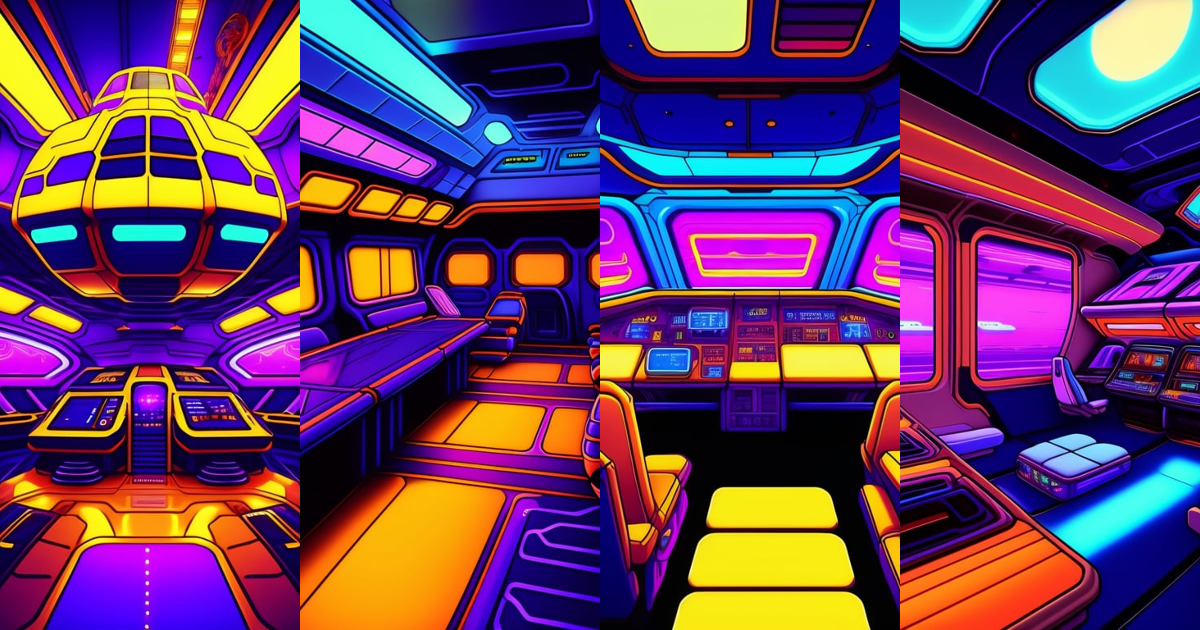Lexica - Vintage 90's anime style. cluttered starship interior; crew ...