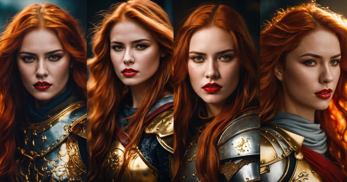 Lexica - Photo quality portrait of mighty female knight with flowing ...