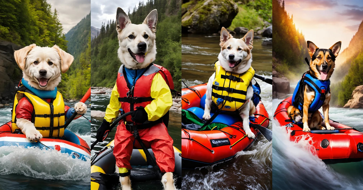 Lexica - Generate a picture of a dog as a white-water rafting guide ...