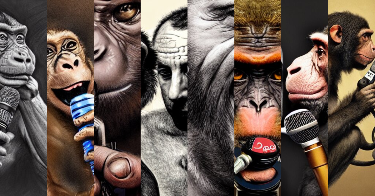 Lexica - Chimera of Joe Rogan and a monkey talking into a microphone ...