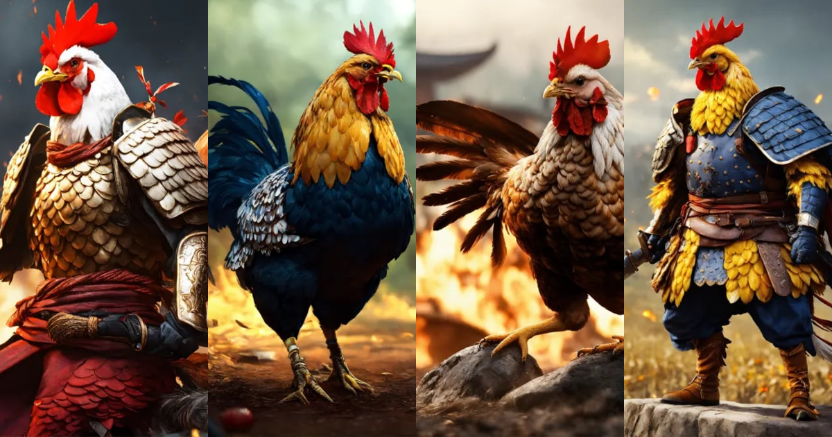 Lexica - Chicken Samurai. Battlefield. Hyper realistic.