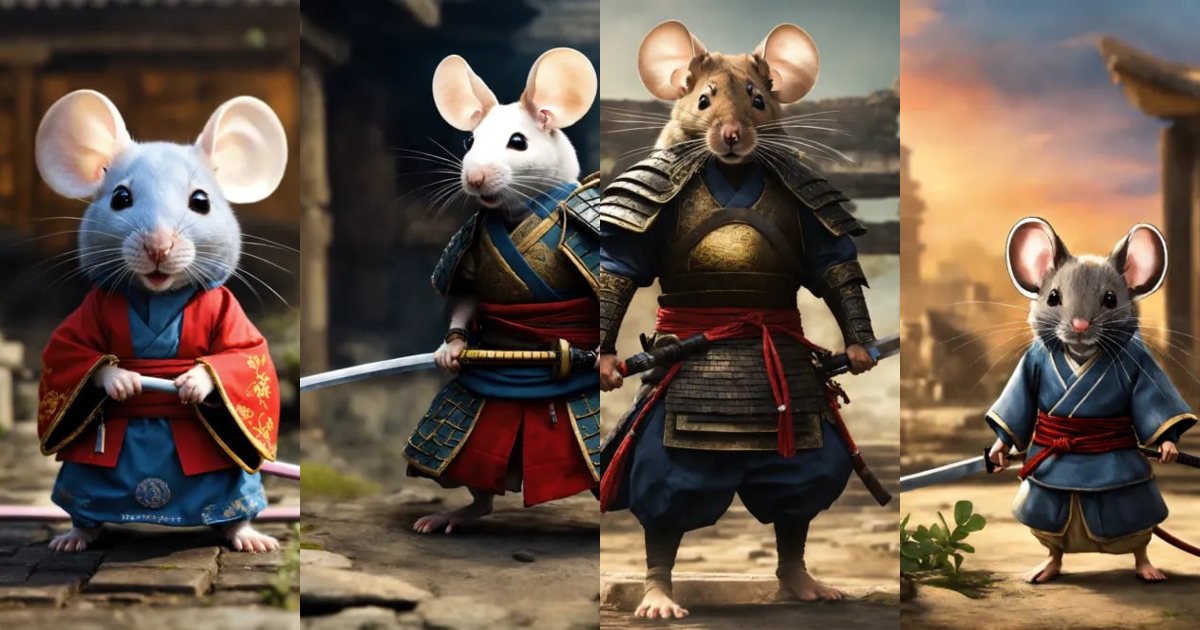 Lexica - Mouse samurai. Ancient ruins. Hyper realistic.