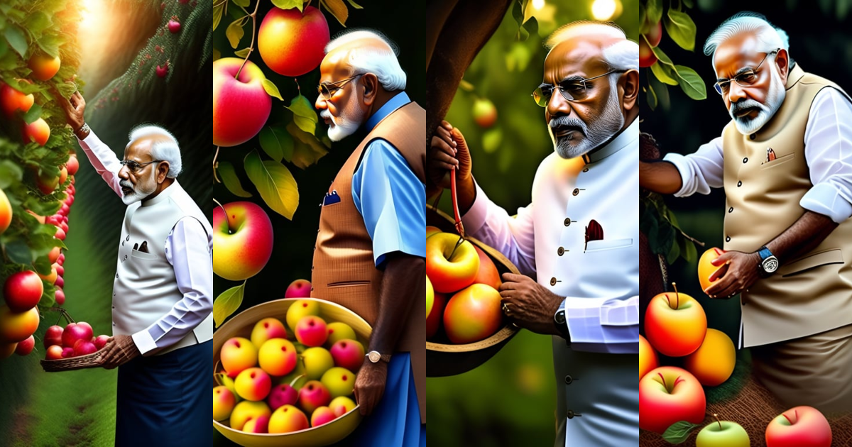 Lexica - Portrait of Narendra Modi picking apples from tree