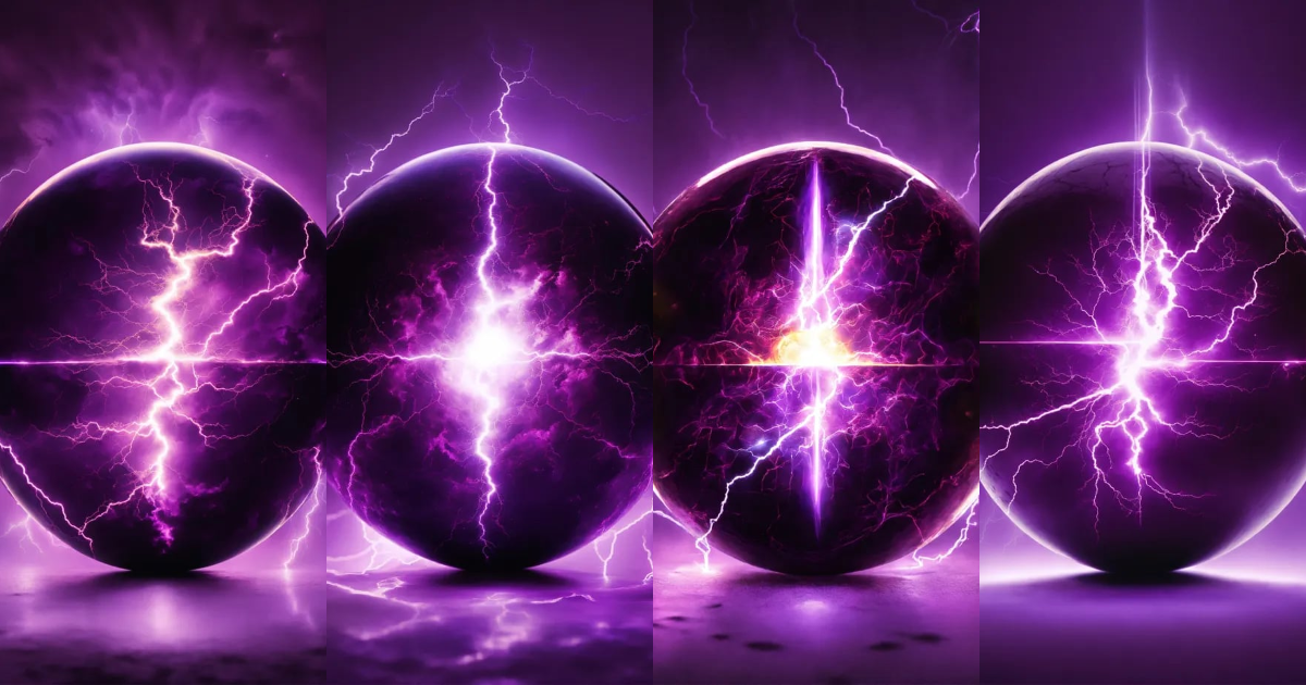 Lexica - Purple magic lightning orb on white background