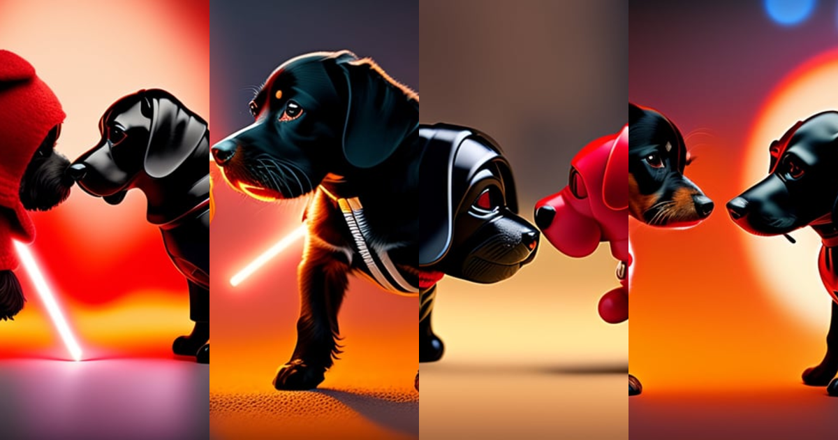 Lexica - Star wars Darth vadar fighting with a dachshund dog , red ...