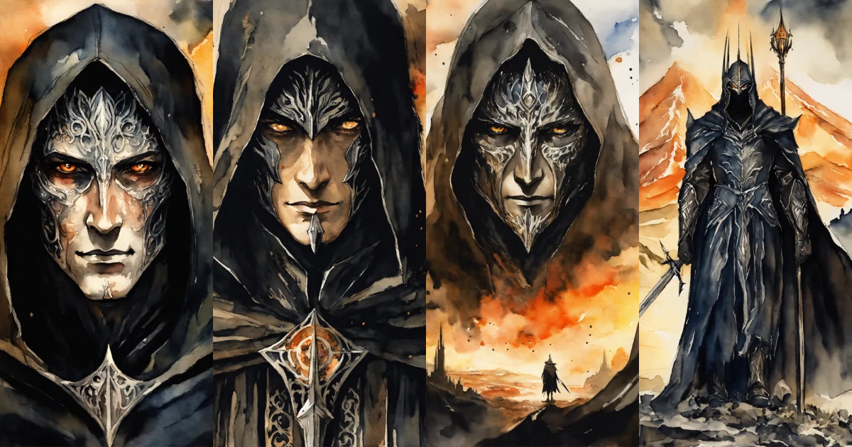 Lexica - Sauron human face from LOTR with black cloak in vagabond manga ...