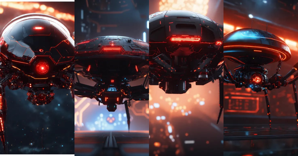 Lexica - Zoom out on a extra long black robotic black widow spider ...