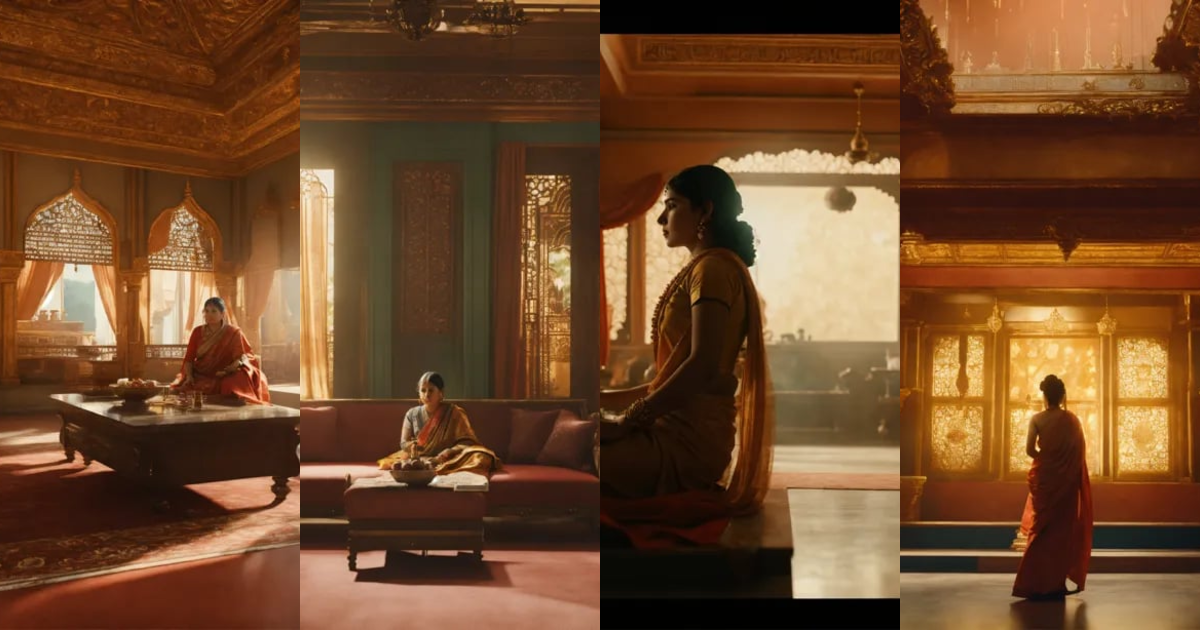 Lexica - Gangubai inside a kotha, wide front shot, interior day time, 8k, LuxCoreRender, earthly ...