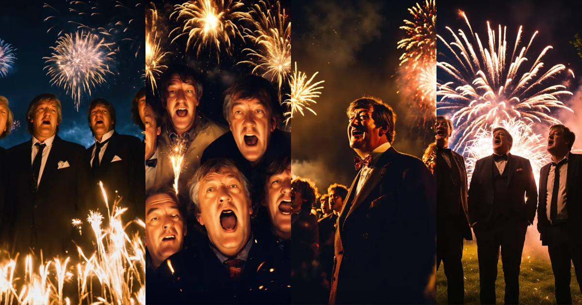 Lexica - Cinematic Portrait of Stephen fry and dozens of his Identical ...