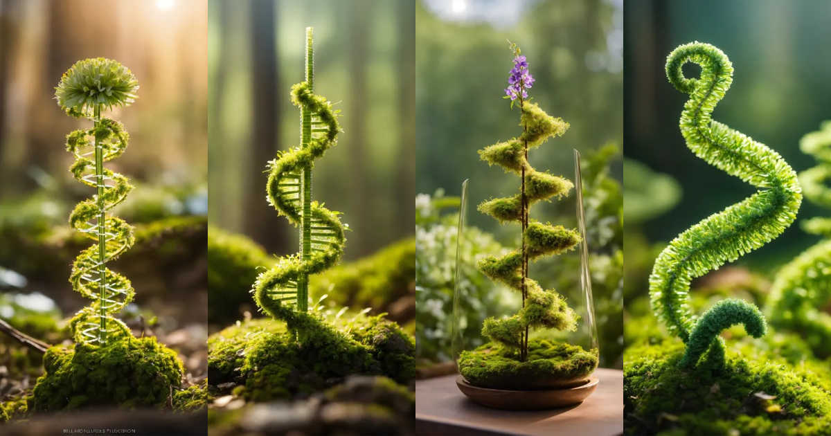 Lexica - Clear interlocking dna strand helix with moss stems inside ...