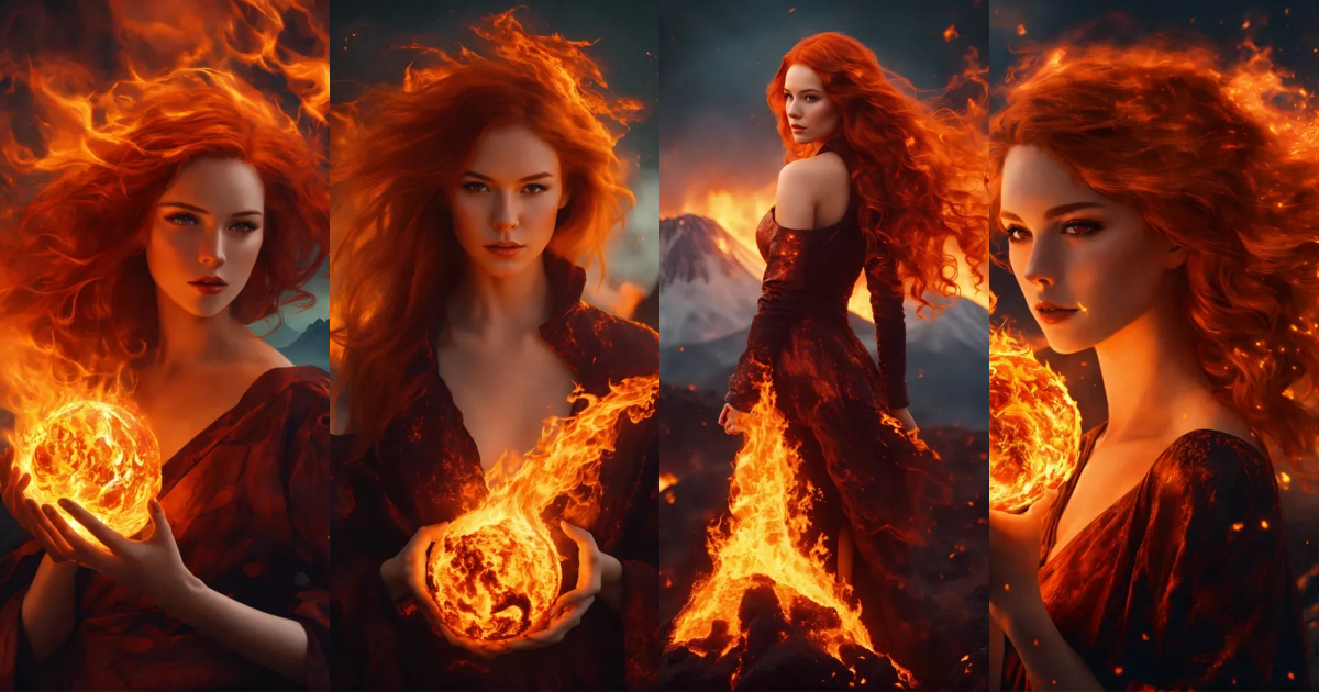 Lexica - A woman made out of fire and she has hair made of flames, dark ...