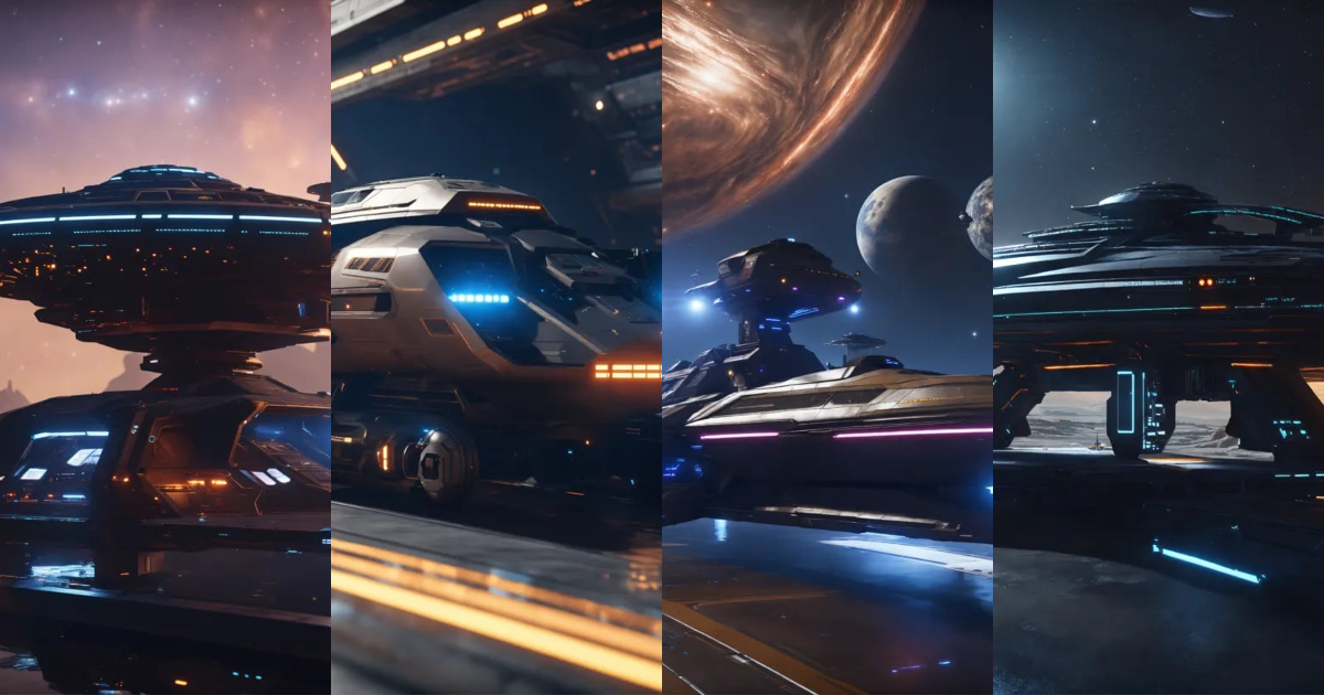 Lexica - Small Dark futuristic alien speeder craft docked in a space ...