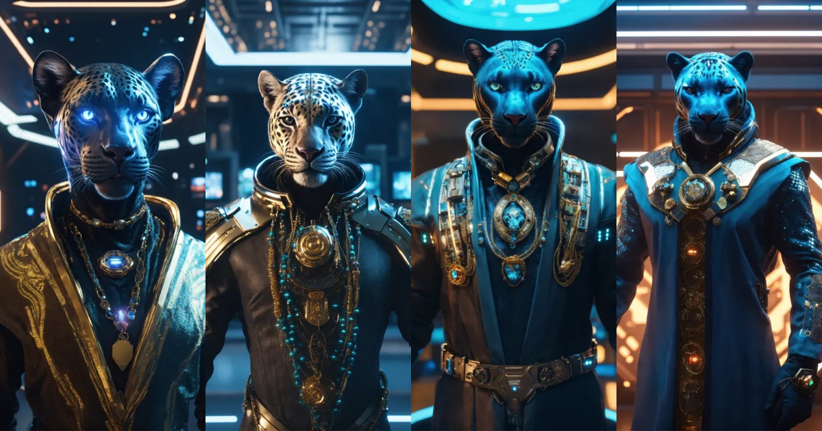 Lexica - Zoom out from a male panther faced humanoid wearing a fancy ...