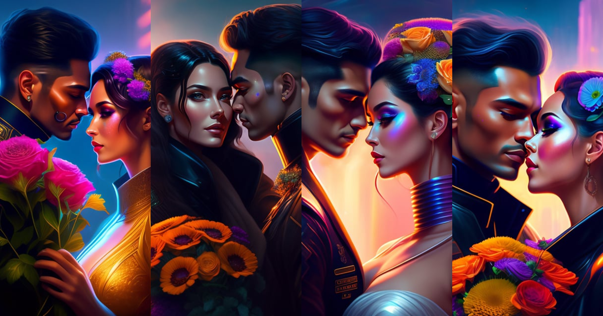 Lexica - An android man gives a bouquet of flowers to a beautiful human ...