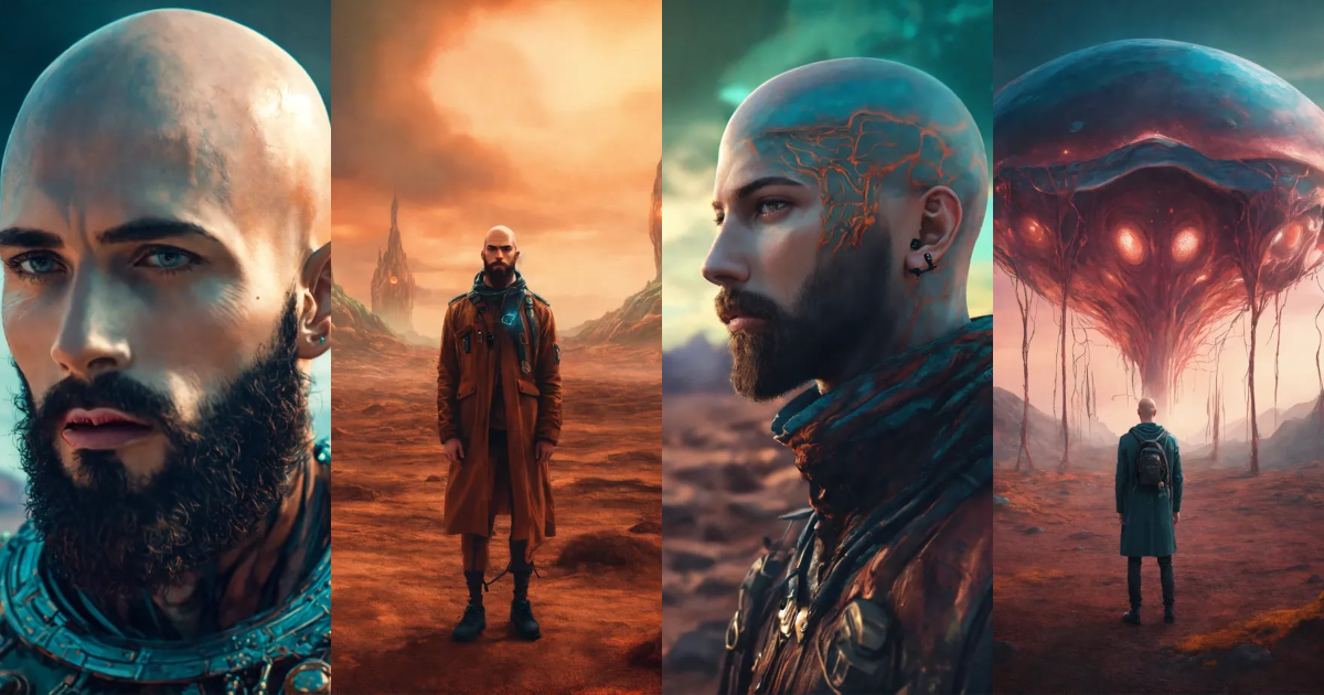 Lexica - A young bald man with beard 8k surreal and otherworldly ...