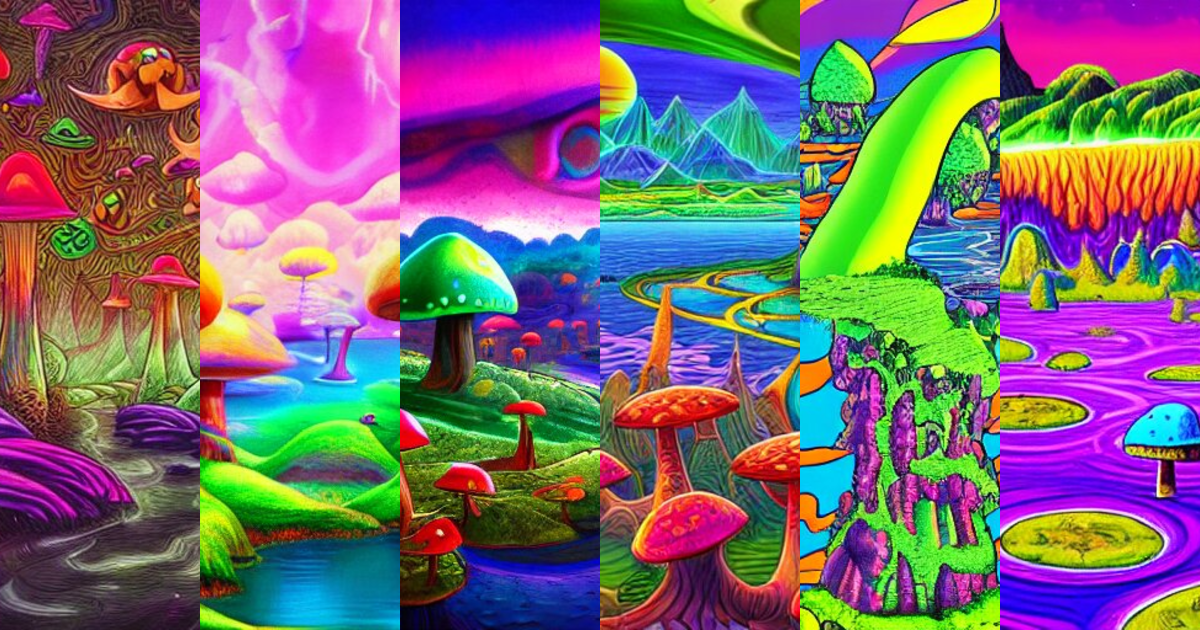 Lexica - Psychedelic mushroom kingdom, dmt, landscape, river, trending ...
