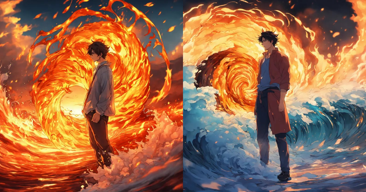 Lexica - ALL GLASSBLOWING STYLE Anime man engulfed in flames standing ...
