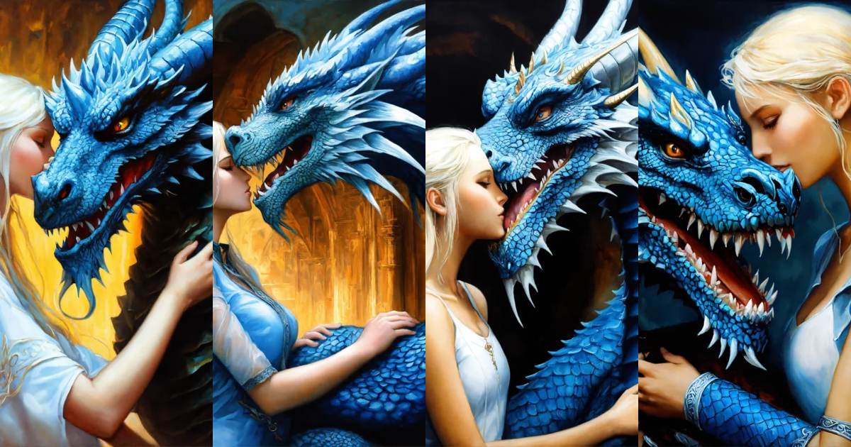 Lexica - Oil painting of a huge magnificent two meter big blue dragon's ...