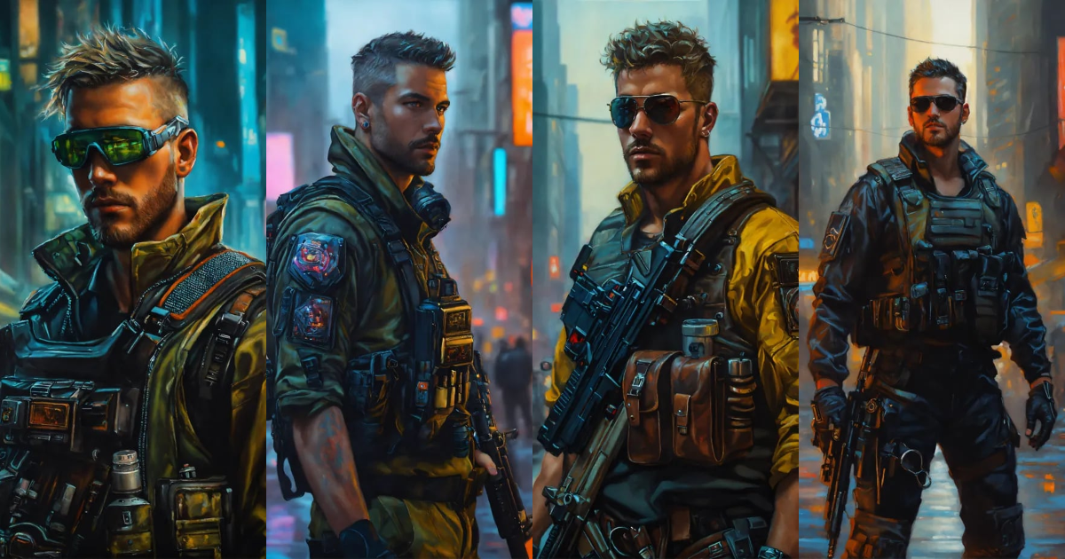 Lexica - High tech cyberpunk male mercenary in gritty city hyper ...