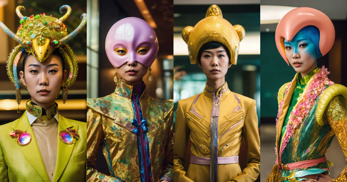 Lexica - A gender fluid Asian person. With alien shaped head. Dressed ...