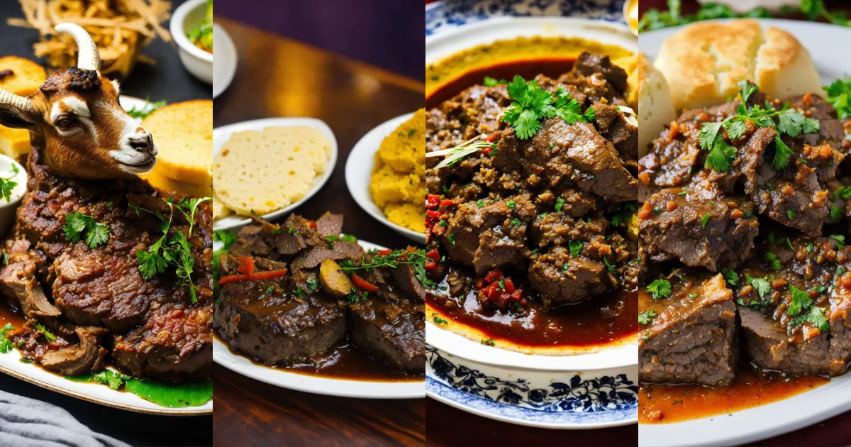 Lexica - Scrumptious goat head meat on a platter served with steamed bread
