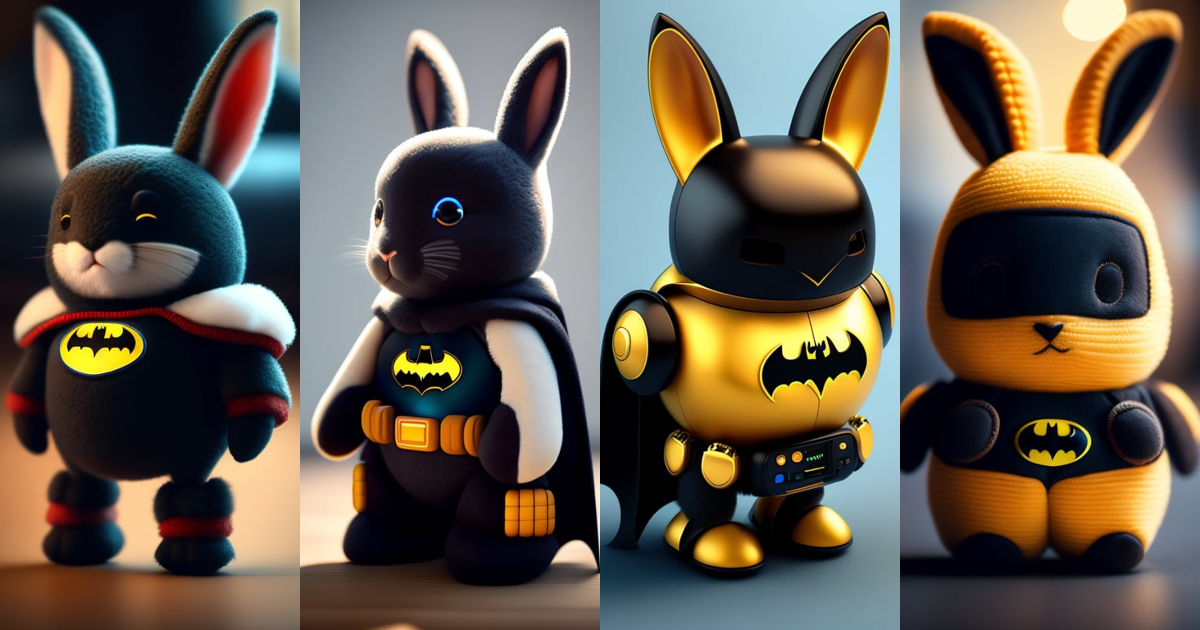 Lexica - Soft batman Bunny robot working on a smartphone