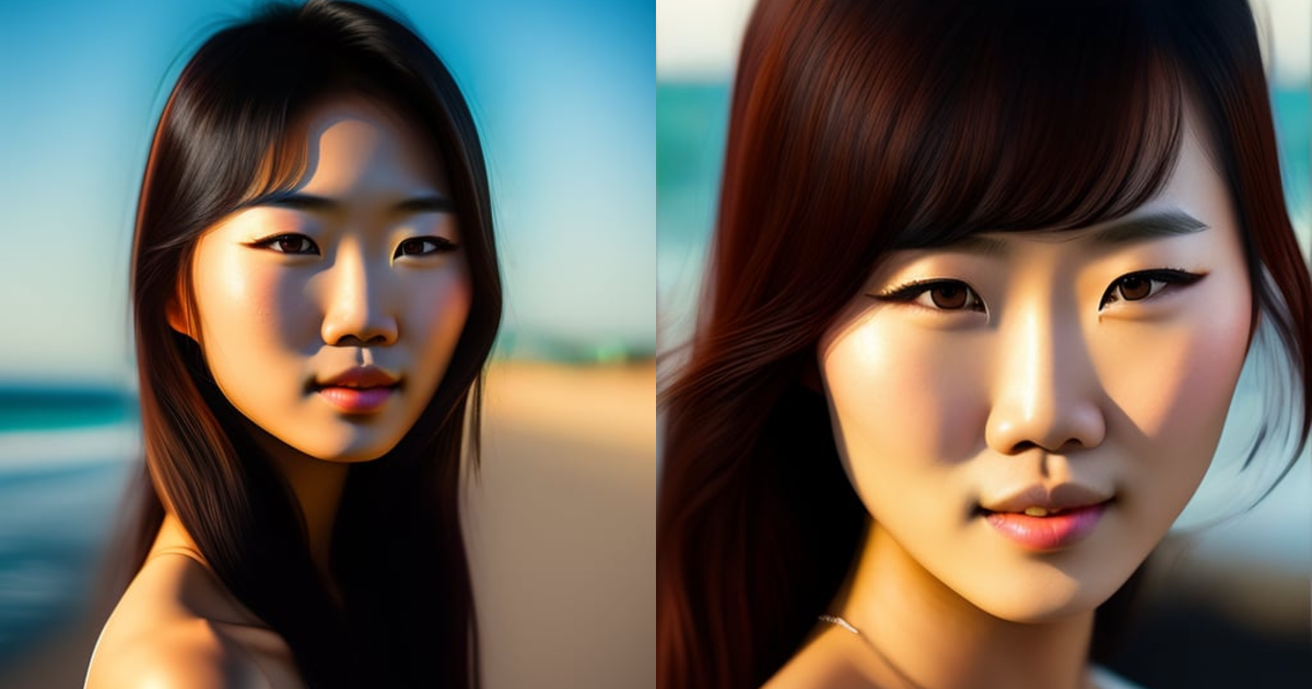 Lexica - A beautiful cute asian girl,at the seaside, fine-face, pretty ...