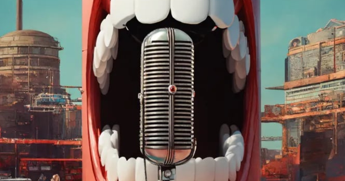 Lexica - A giant microphone with a set of false teeth around it