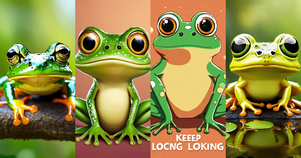 Lexica - A frog with text saying "Keep looking", cute style, word art ...