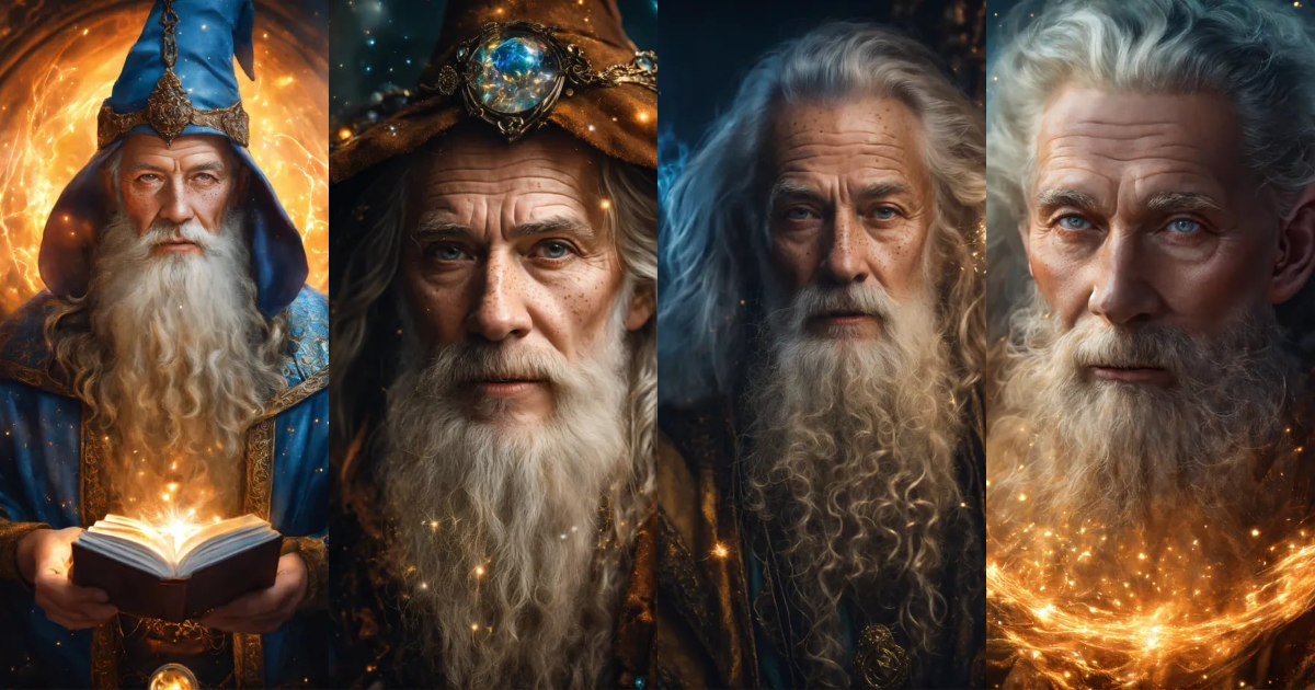 Lexica - Hyper-realistic glamour portrait of an old wizard surrounded ...